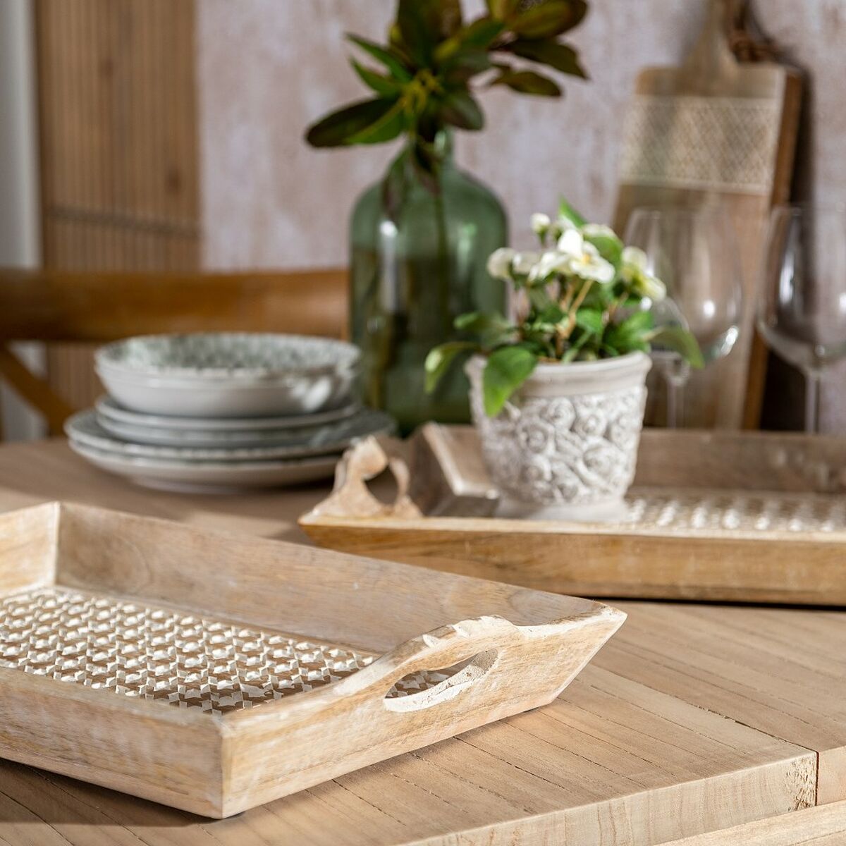 Plateau Apéritif 52,5 X 35 X 6 Cm Blanc Bois De Manguier (2 Unités) à ...