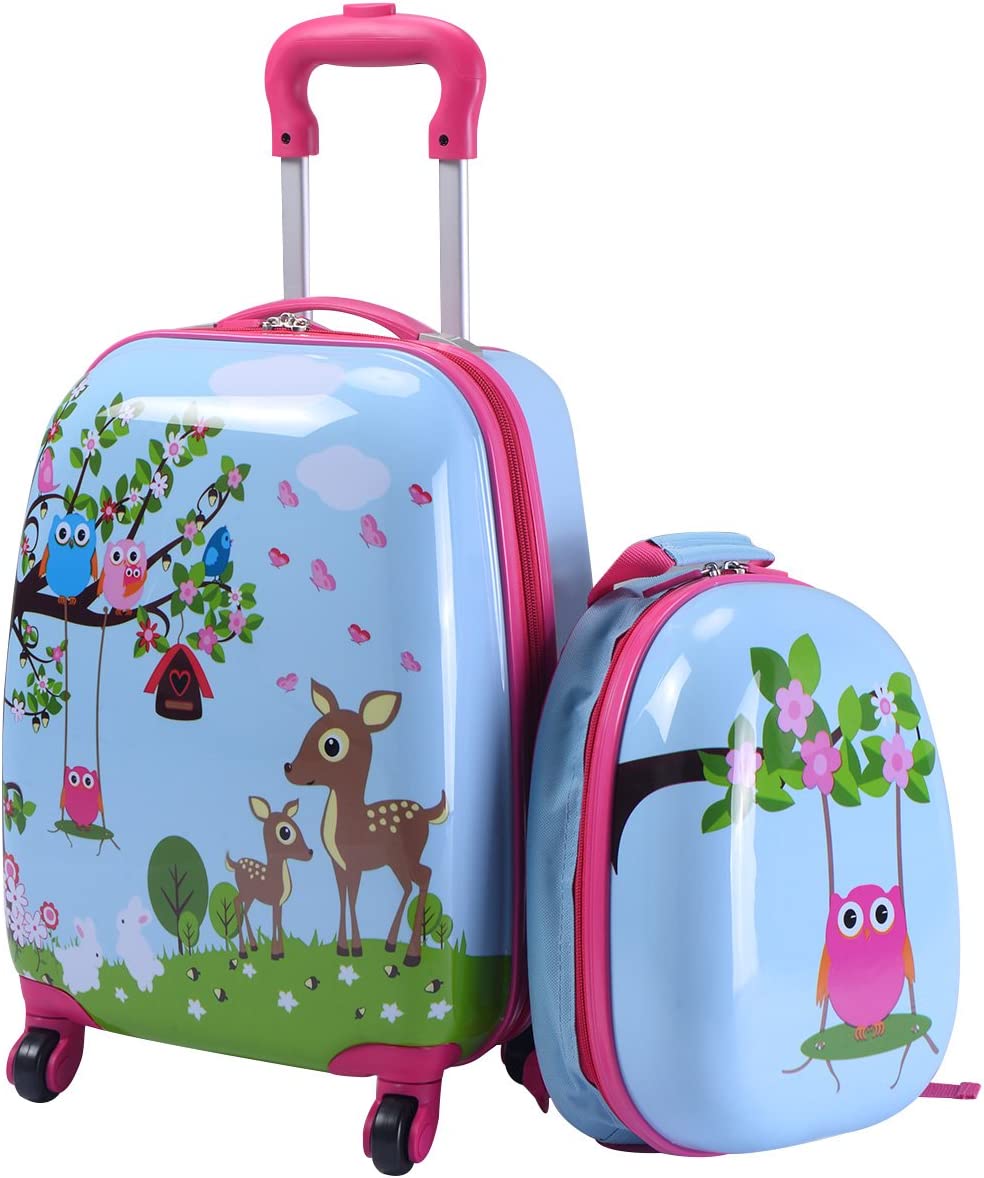 Costway Valise Enfant À Roulettes 16”+ Sac À Dos 12” Multi-modèle ...