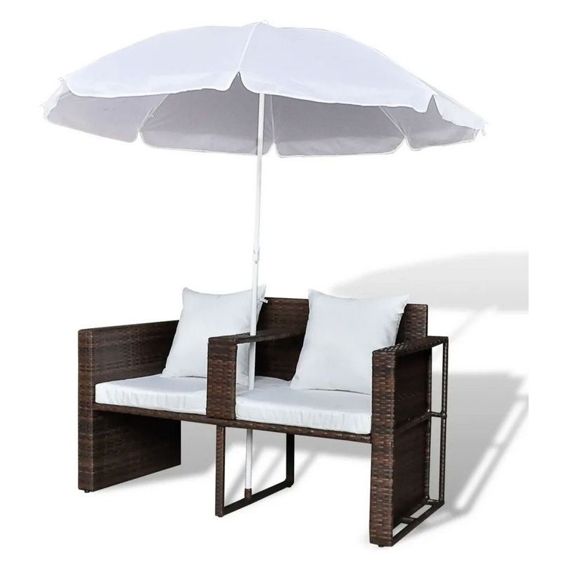 Lit De Jardin Avec Parasol Résine Tressée Marron Uvo à Prix Carrefour