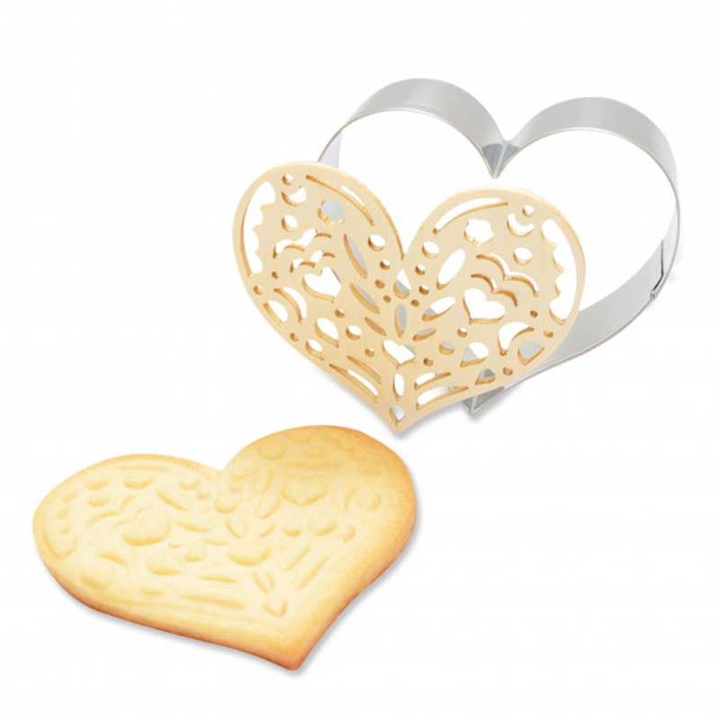 Kit Pour Biscuit En Relief Coeur + 2 Stylos Au Chocolat Marron Et Bleu ...