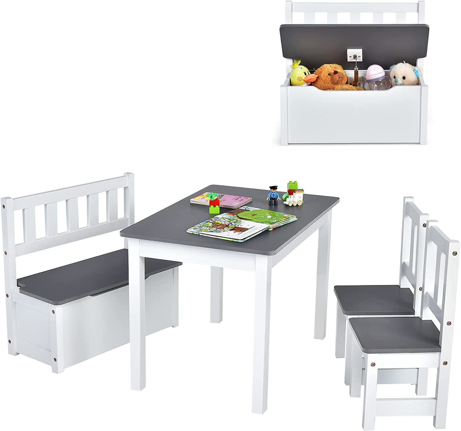 Costway Ensemble Table Et Chaises Pour Enfants, Table Et 2 Chaises Et 1 Banc Avec Espace à Prix ...