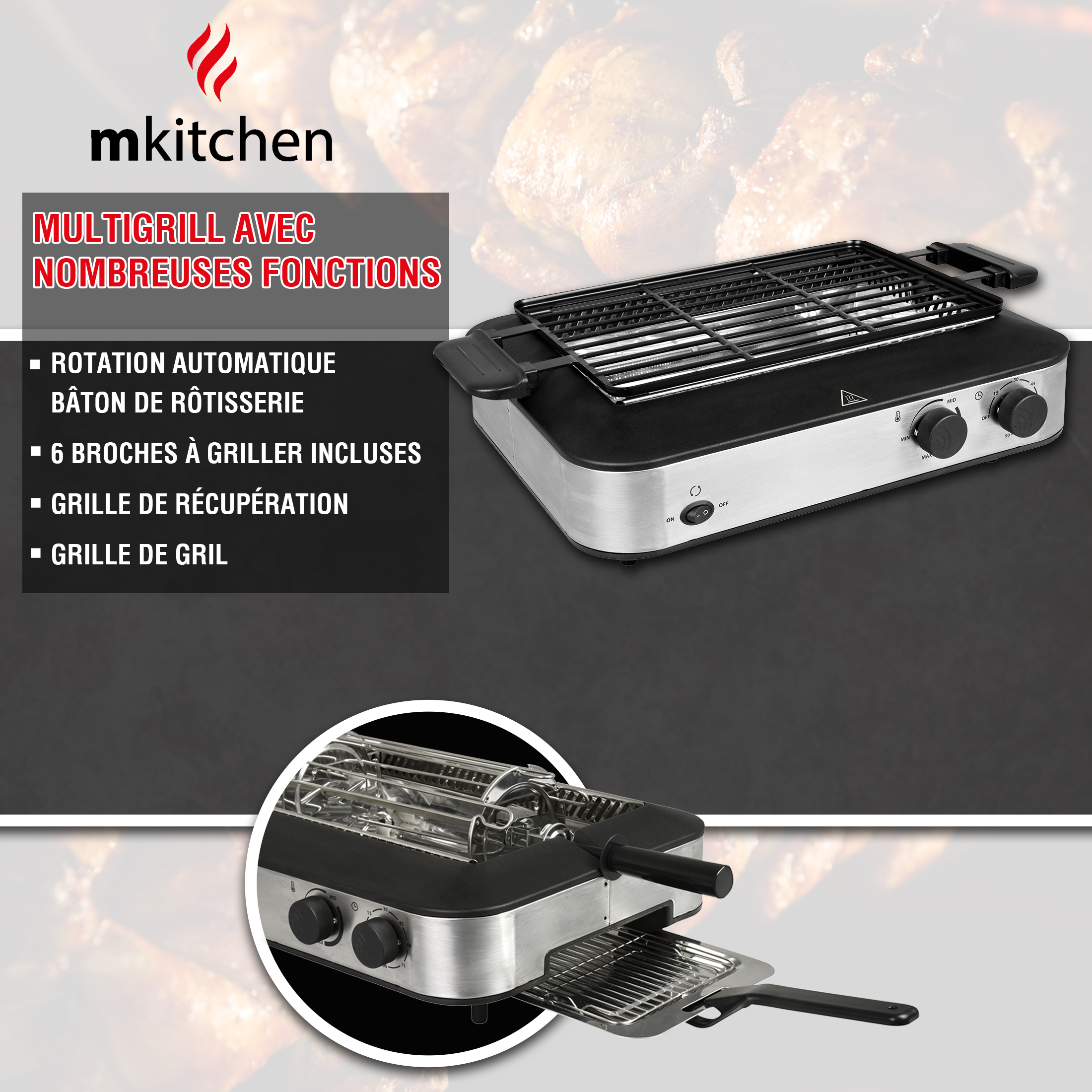 Zoomyo Gril Multi Infrarouge 3in1, Avec Broche, Brochettes Et Nombreux ...