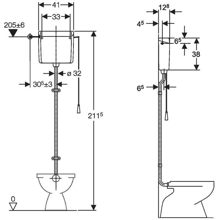 Réservoir Haut À Chaînette Simple Débit 123.700.11.1 Geberit à Prix ...