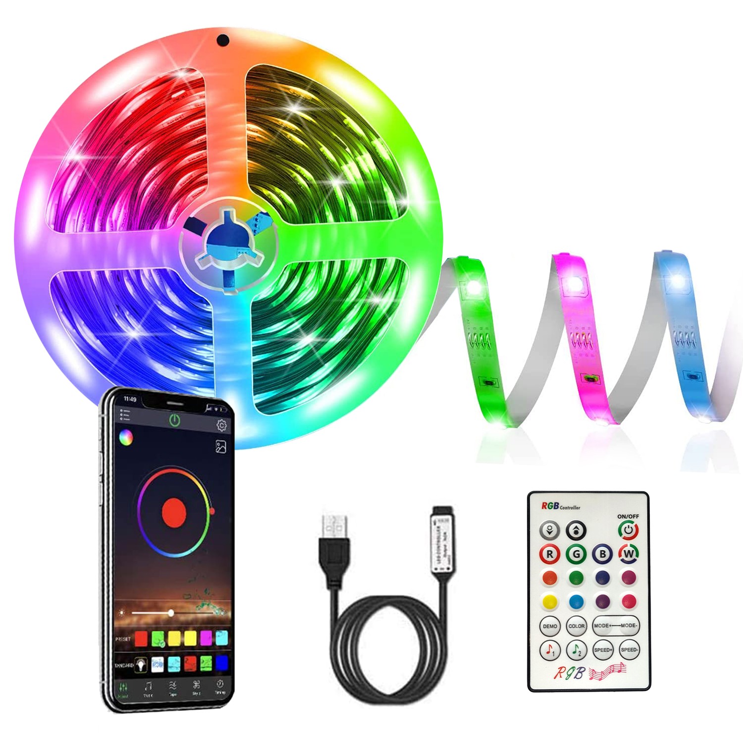 Ruban À Leds Rgb 3m50 Bluetooth - Télécommande Et Micro Intégré ...