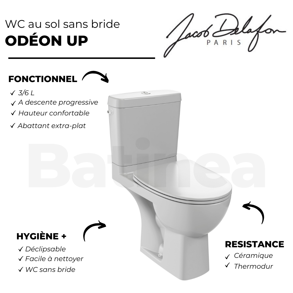 Wc Au Sol Sans Bride Jacob Delafon Odéon Up + Abattant Extra-plat à ...