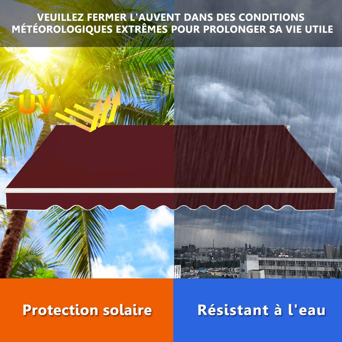 Costway Store Banne De Balcon Rétractable Avec Tissu Résistant Aux Uv ...