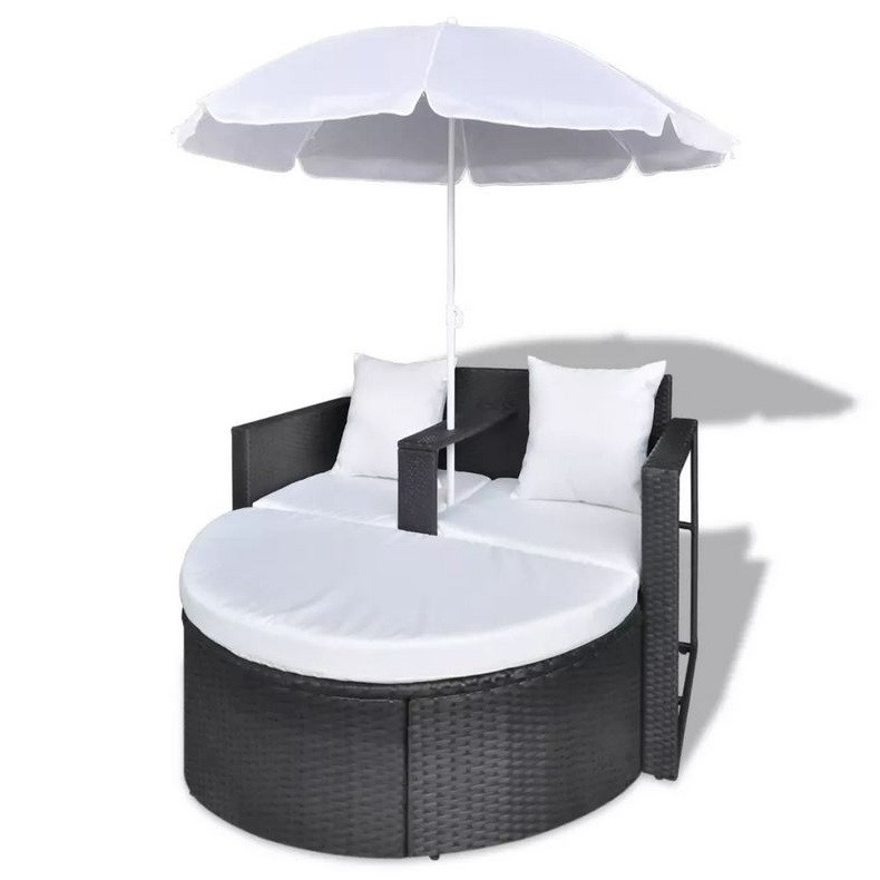 Lit De Jardin Avec Parasol Résine Tressée Noire Uvo à Prix Carrefour