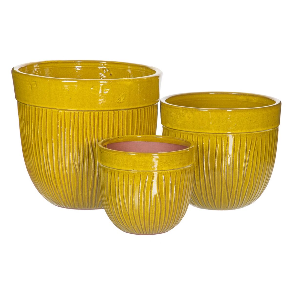 Set De Pots De Fleurs 38 X 38 X 35 Cm Céramique Jaune (3 Pièces) à Prix ...