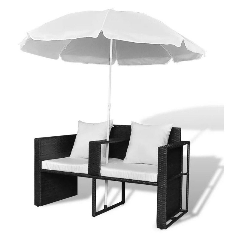 Lit De Jardin Avec Parasol Résine Tressée Noire Uvo à Prix Carrefour