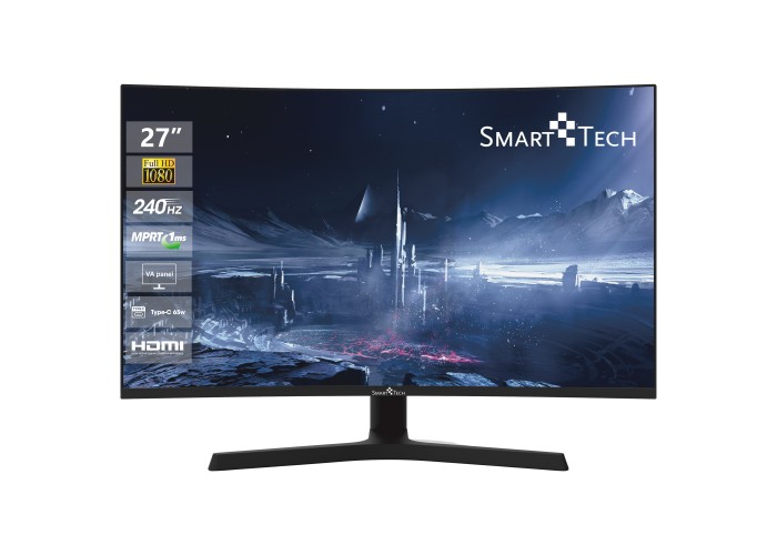 Smart Tech Ecran Pc 27" (66 Cm) Gaming Incurvé 1500 R, Dalle Va, Résolution Fhd: 1920 * 1080 ...