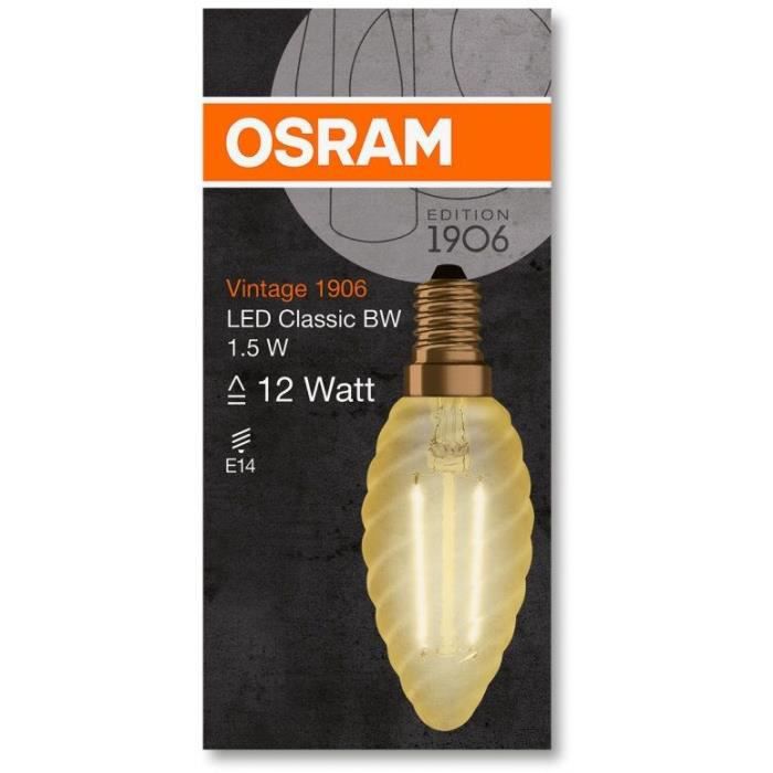Osram Edition 1906 Flamme Torsadée Led Clair Filament Or 1,5w=12 E14 Chaud à Prix Carrefour