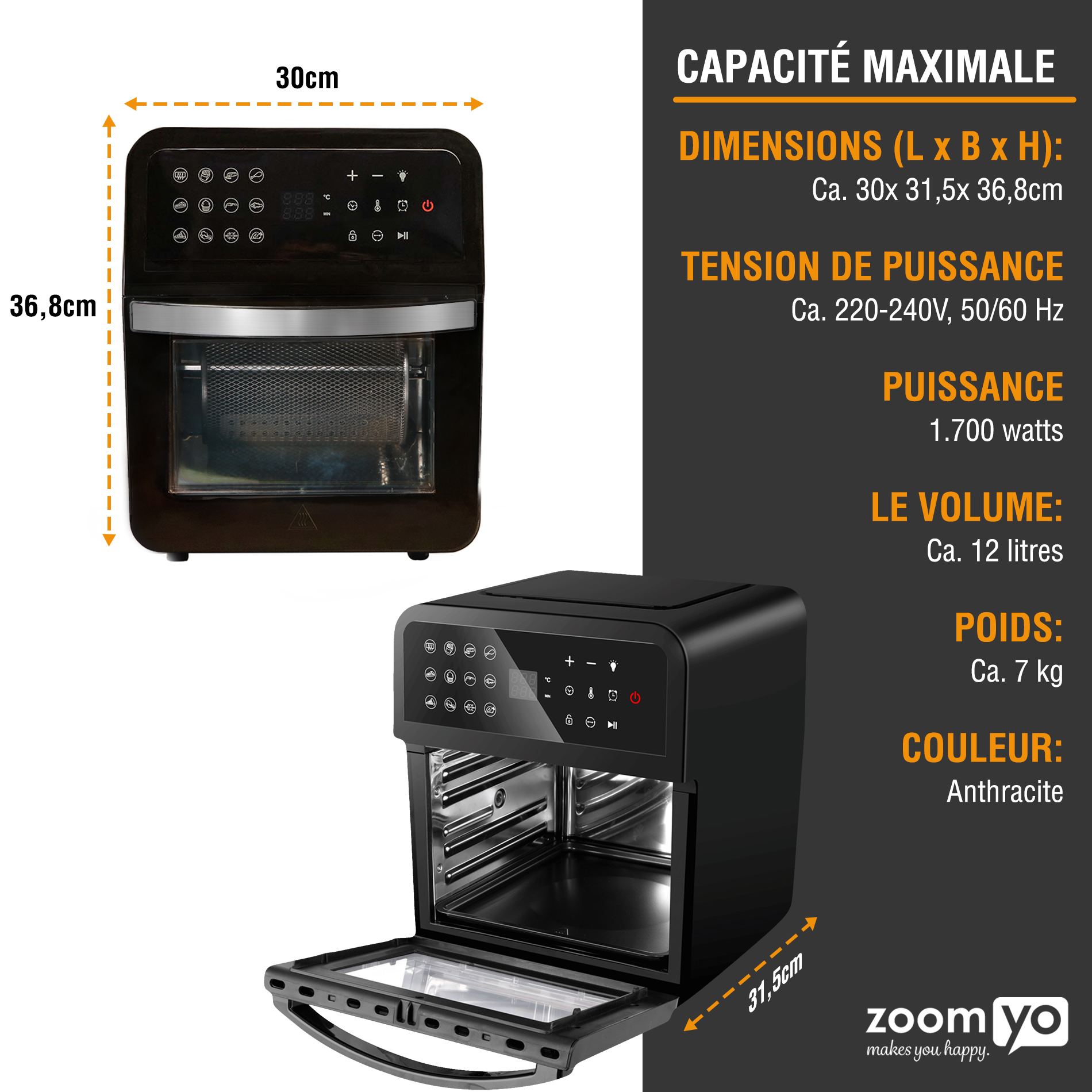 Zoomyo Four Friteuse À Air Chaud, Four Et Friteuse En Un, Avec Nombreux ...