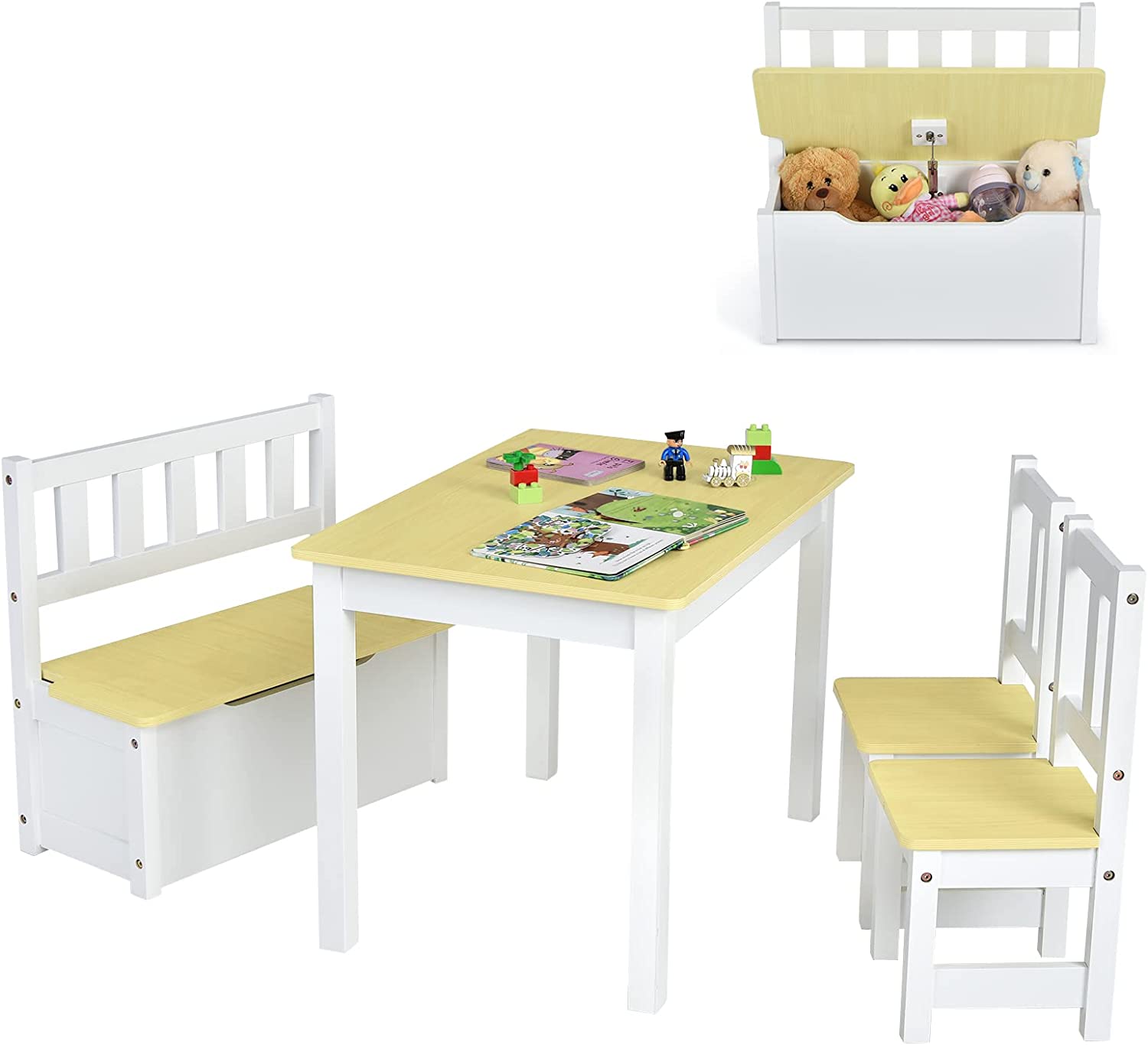 Costway Ensemble Table Et Chaises Pour Enfants, Table Et 2 Chaises Et 1 Banc Avec Espace à Prix ...