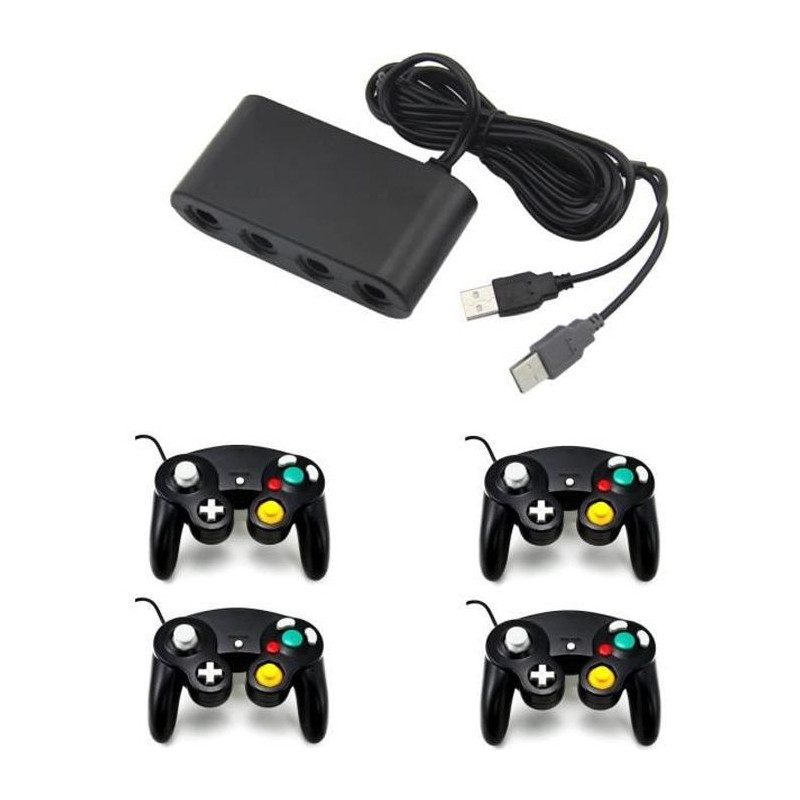 Adaptateur Manette Gamecube Sur Nintendo Wii U, Switch Et Pc + 4 Manet ...