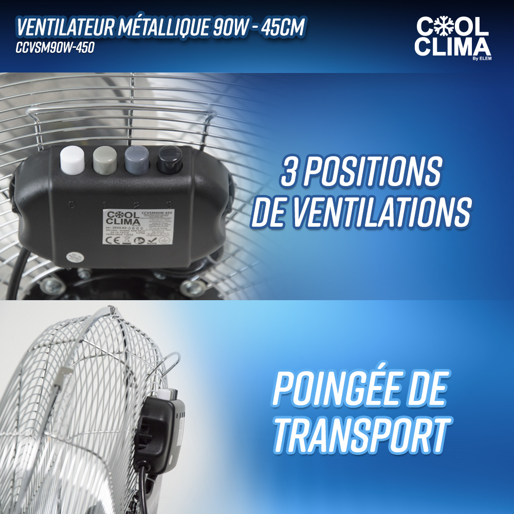 Ventilateur Métallique 90w - 45cm - Cool Clima à Prix Carrefour