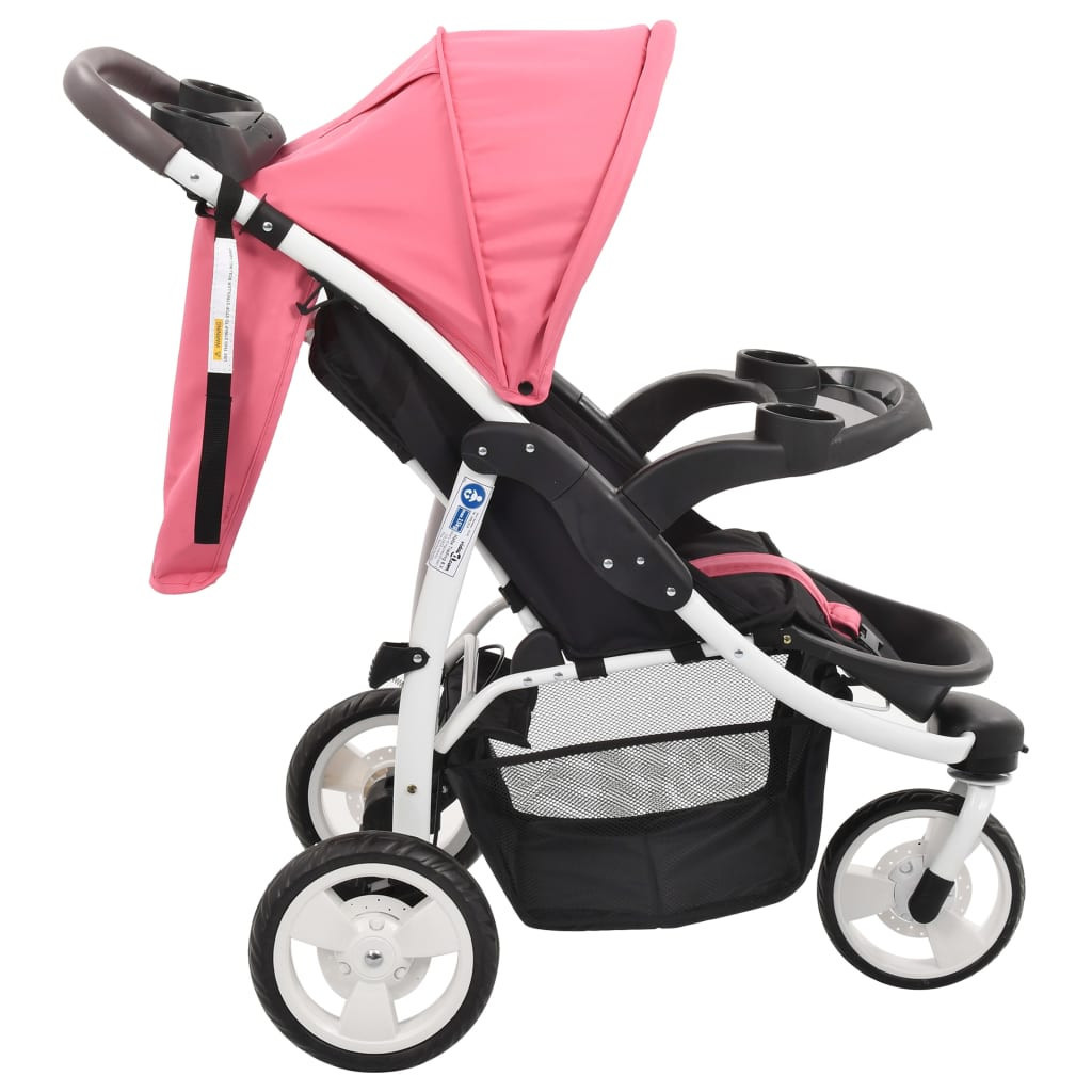 Poussette Bébé À 3 Roues Rose Et Noir à Prix Carrefour