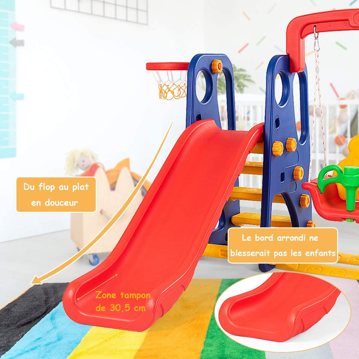 Costway Toboggan Pour Enfants 3-en-1 Avec Panier De Basketball ...