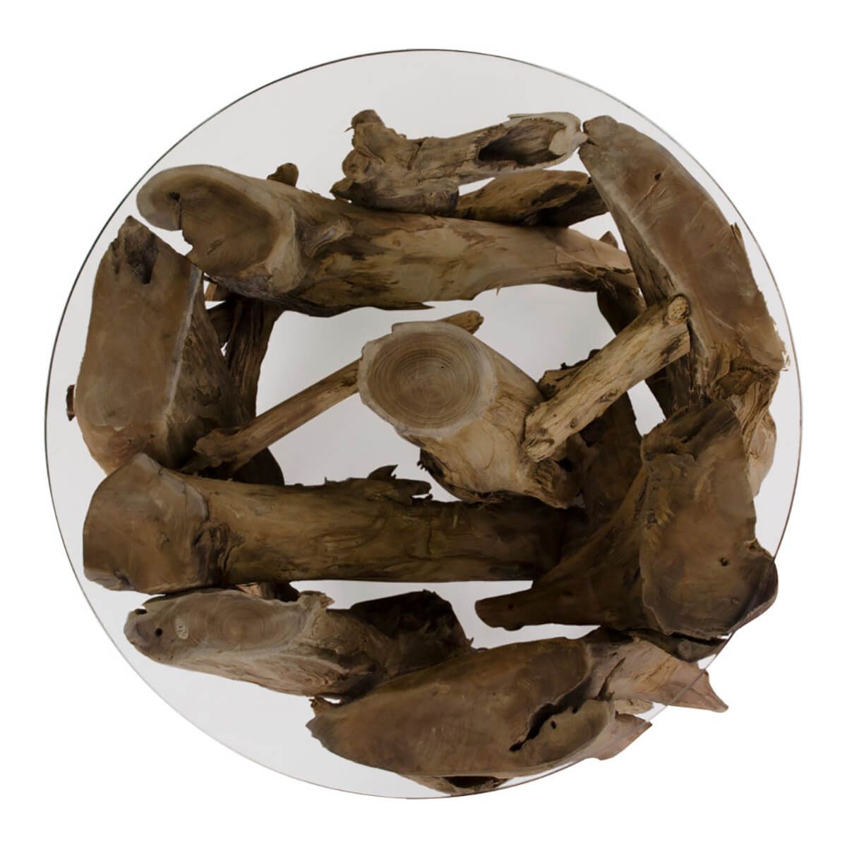 Rama - Table Basse Ronde Ø60cm Teck Brut Et Plateau Verre à Prix Carrefour