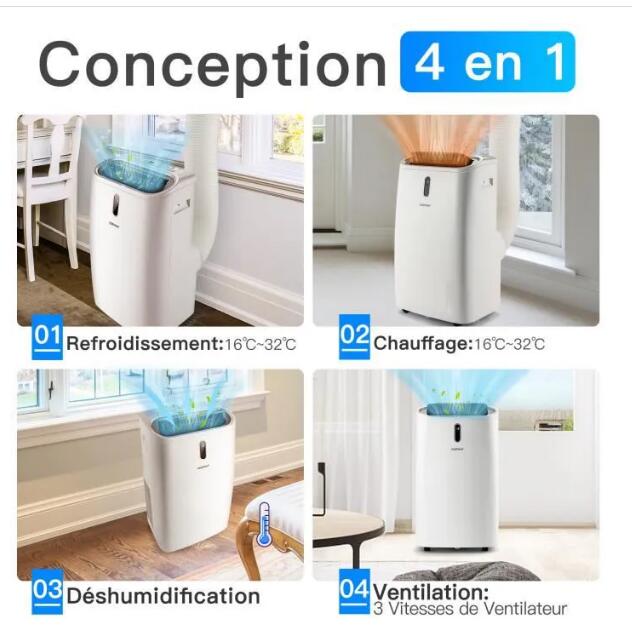 Climatiseur Mobile 12000 Btu,5 En 1 [classe Énergétique A] Eco R290 ...